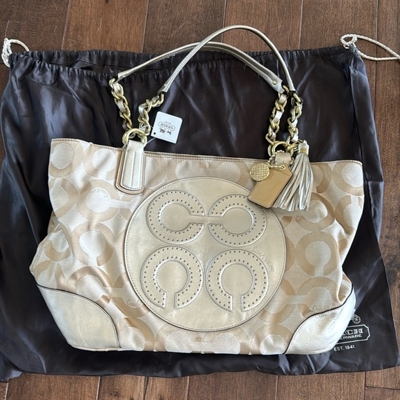Coach | Bags | Nwt Coach Signature C Gold Metallic Tote Tan 35 | Poshmark